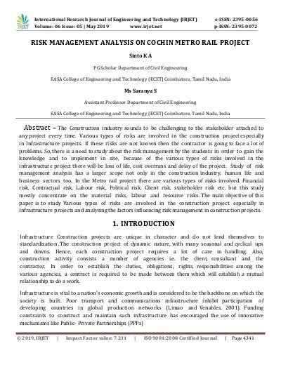 Risk Management Analysis On Cochin Metro Rail Project