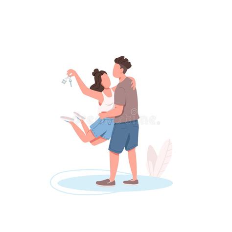 Pareja Joven Con Nueva Clave De Apartamento Color Plano Personajes Sin