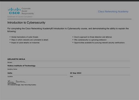 Netacad Cisco Cyber Cybersecurity Certification Leelavathi Akula