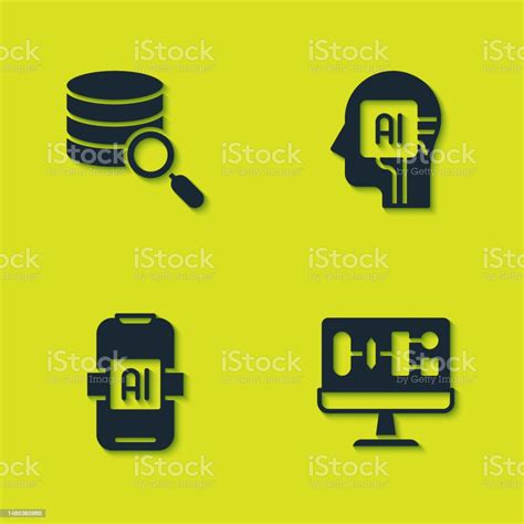 서버 알고리즘 인공 지능 Ai 및 휴머노이드 로봇 아이콘을 설정합니다 벡터 가공의 인물에 대한 스톡 벡터 아트 및 기타 이미지