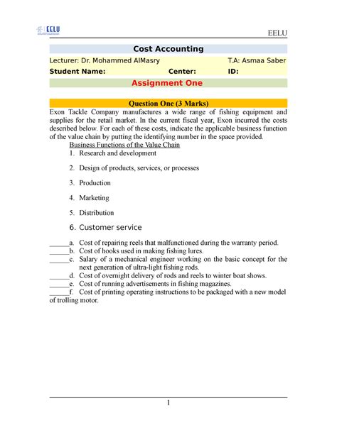 Cost ACC Assignment Cost Accounting A Managerial Emphasis Studocu