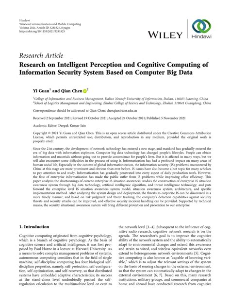 Pdf Research On Intelligent Perception And Cognitive Computing Of Information Security System