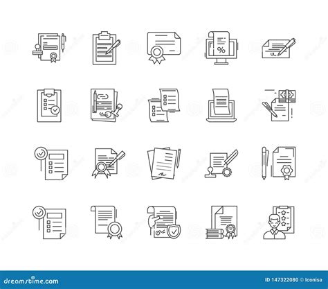 Certification Line Icons Signs Vector Set Outline Illustration Concept Stock Vector