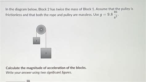 in the diagram below block 2 has twice the mass of block 1 assume