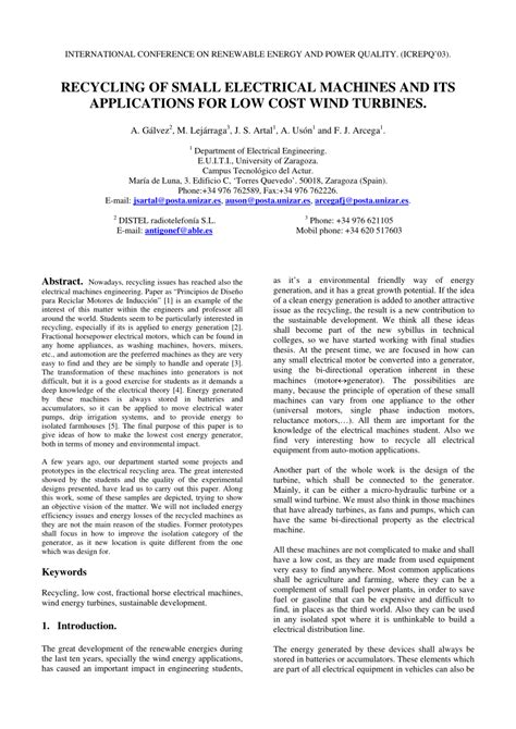 Pdf Recycling Of Small Electrical Machines And Its Applications For Low Cost Wind Turbines
