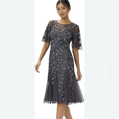 Adrianna Papell Dresses Adrianna Papell Charcoal Embellished Midi Dress Poshmark
