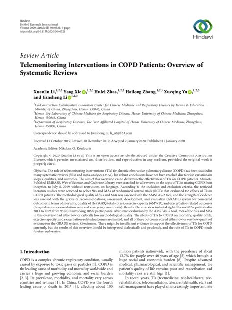 Pdf Telemonitoring Interventions In Copd Patients Overview Of