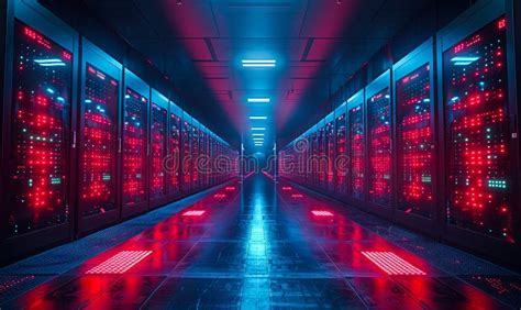 Futuristic Data Center Server Racks Internet Of Things Visualization Complex Electric Equipment