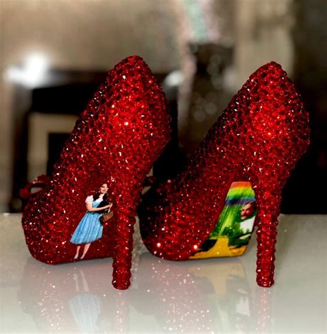 Ruby Slippers Wizard Of Oz Shoes Red Crystal Heels Ruby Etsy Uk