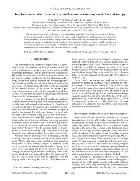 Pdf Interfacial Water Dielectric Permittivity Profile Measurements Using Atomic Force