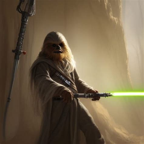 A Wookie Jedi Wielding A Lightsaber Staff R Nightcafe