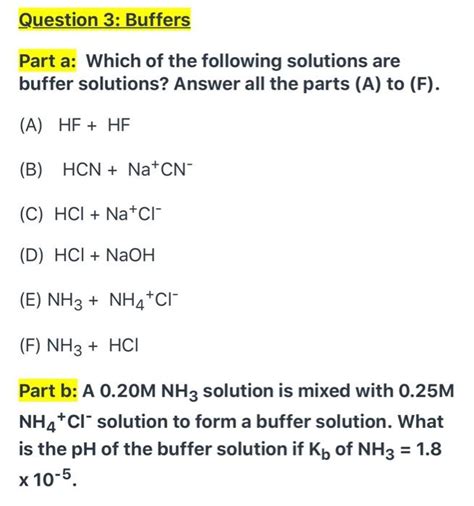solved question 3 buffers part a which of the following