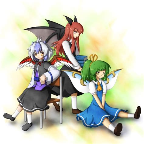 Ilk Daiyousei Koakuma Tokiko Touhou Touhou 3girls O Arm Support Ascot Bat Wings