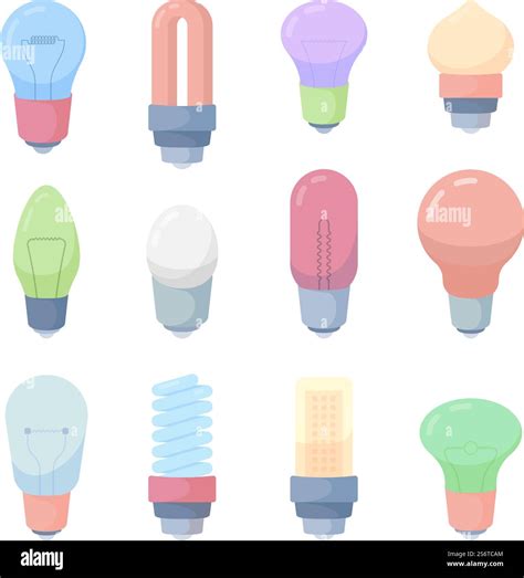 Electricity Bulbs Idea Concept Symbols Lights Icons Garish Vector
