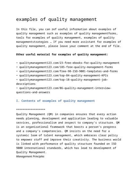 Docx Examples Of Quality Managementdocx Dokumentips
