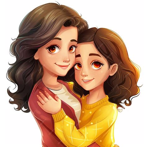 Premium Photo Mother And Daughter Cartoon Image Isolated On White