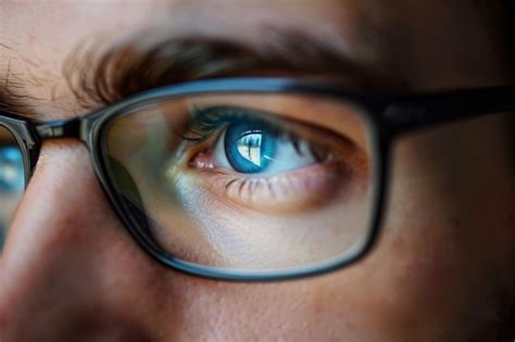 Premium Photo | Closeup of an eye with glasses reflecting light
