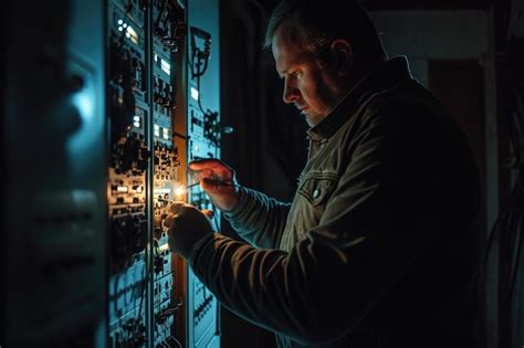 Premium AI Image Man Investigating Fuse Box In Power Outage
