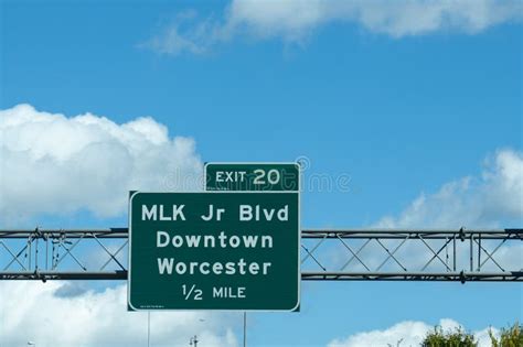 Exit 20 Sign On Interstate 290 In Worcester Massachusetts Stock Image