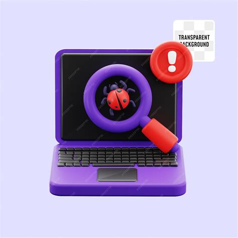 Premium Psd Computer Laptop With Bug Magnifying Glass For Operating System Virus Scan