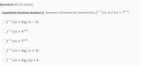 Solved Question 4 20 Points 4 Logarithmic Functions