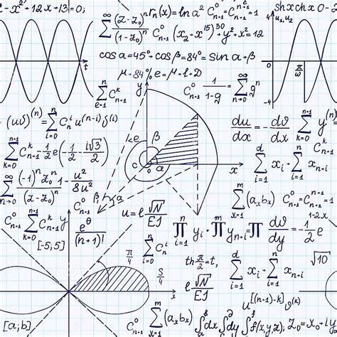 mathematical vector seamless pattern with formulas plots and equations