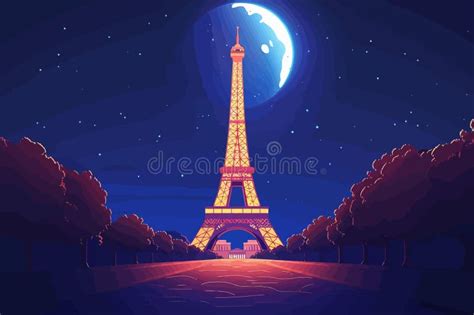 The Eiffel Tower Illuminated At Night Isolated Vector Style Stock Vector Illustration Of