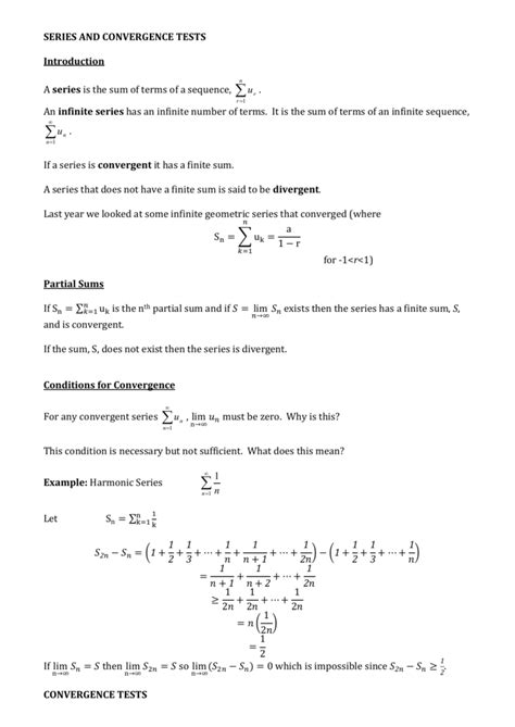 Series And Convergence Tests Nwss