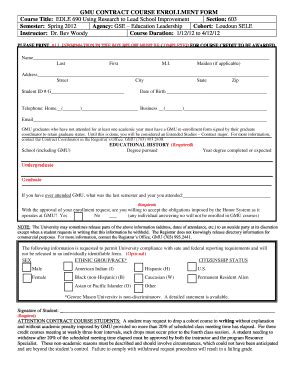 Fillable Online Cehd Gmu GMU CONTRACT COURSE ENROLLMENT FORM Cehd Gmu Fax Email Print PdfFiller