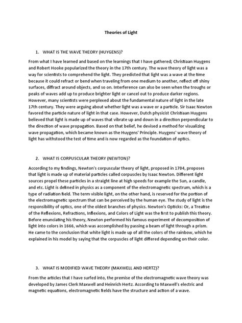 Theories Of Light Wave Particle Quantum Pdf Light Electromagnetic Radiation