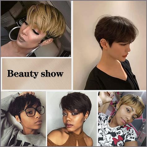Short Pixie Human Hair Wig With Bangs Natural Black Multiple Styles