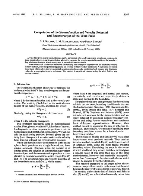 Pdf Computation Of The Streamfunction And Velocity Potential And