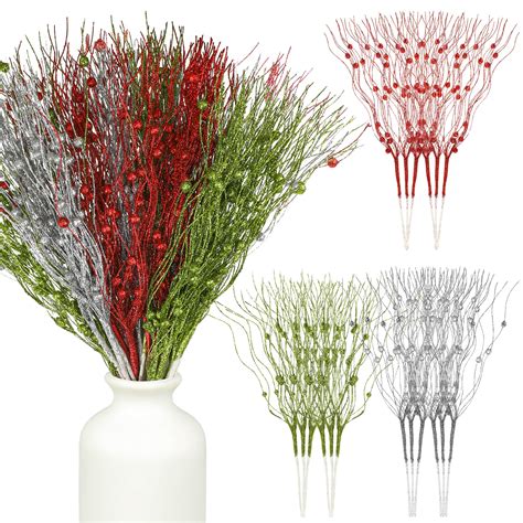 45 Pcs Christmas Glitter Berry Stems 16 9 Inch Artificial