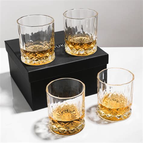 Veecom Whiskey Glasses Crystal Whiskey Glasses Set 4 10oz Rocks Glasses Bourbon