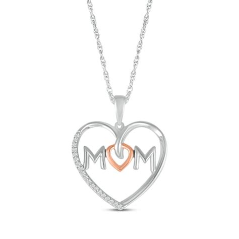 Diamond Mom Heart Necklace 115 Ct Tw Sterling Silver And 10k Rose Gold