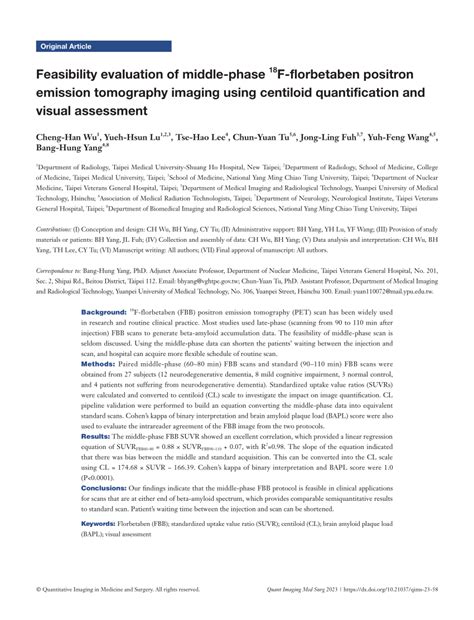 Pdf Feasibility Evaluation Of Middle Phase 18 F Florbetaben Positron