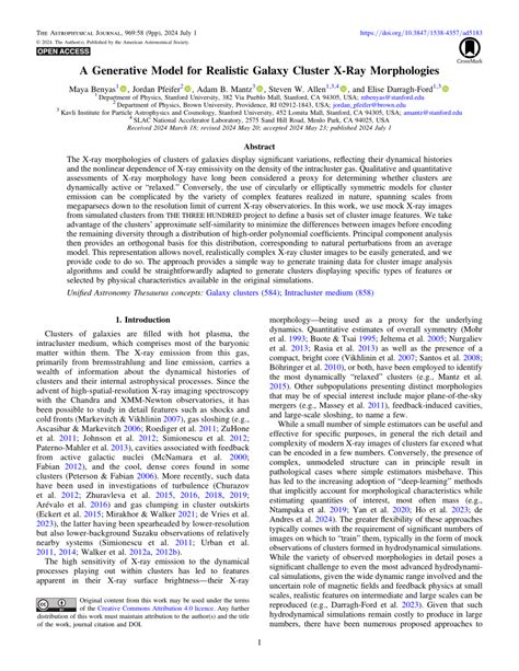 Pdf A Generative Model For Realistic Galaxy Cluster X Ray Morphologies