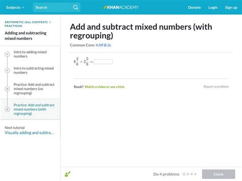 khan academy add and subtract mixed numbers 2 with regrouping unit