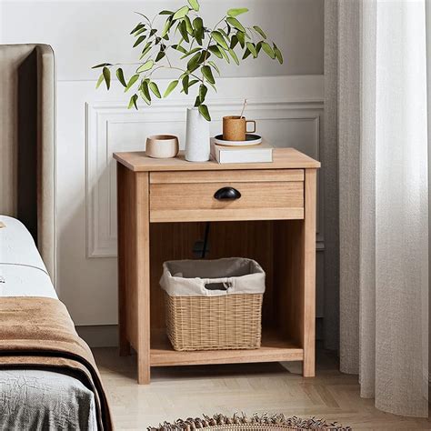 Oak Colored Nightstand With 1 Drawer And Lower Shelf P2 Mdf Solid