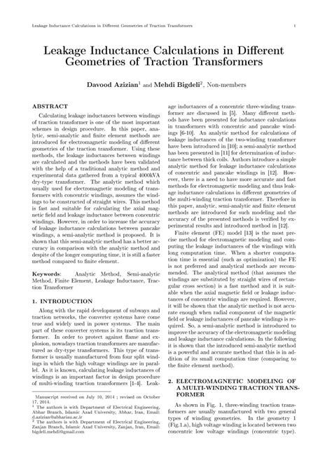 Pdf Leakage Inductance Calculations In Different Geometries Of