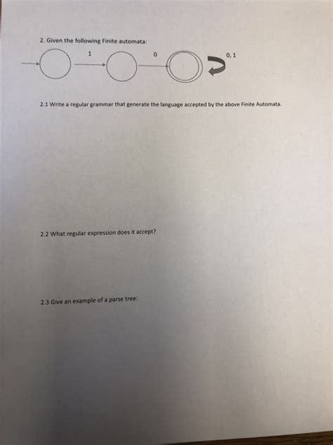 Solved 2 Given The Following Finite Automata 0 1 2 1 Write