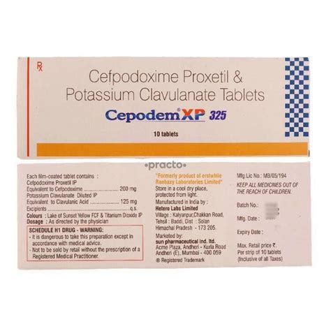 Cepodem Xp 325 Packaging Size 1 10 As Prescribed By Doctor Rs 257 04 Strip Id 22442115948