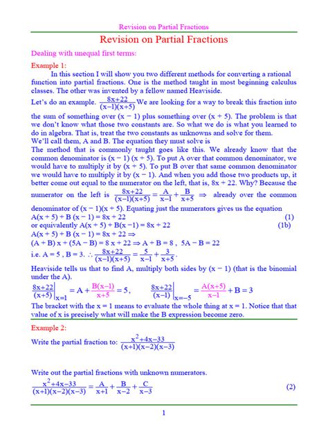 revision on partial fractions pdf factorization numbers
