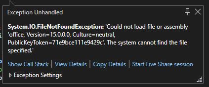 C Cannot Load File Or Assembly Microsoft Office Interop Excel Stack Overflow