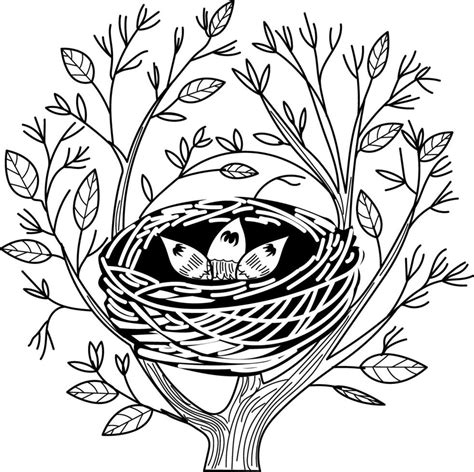 A Vintage Illustration Of An Egg Nest On A Tree Vector Art At Vecteezy