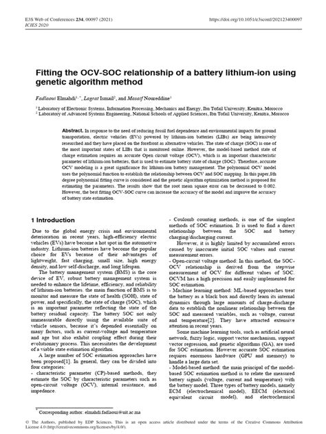 Fitting The Ocv Soc Relationship Of A Battery Lithium Ion Using Pdf
