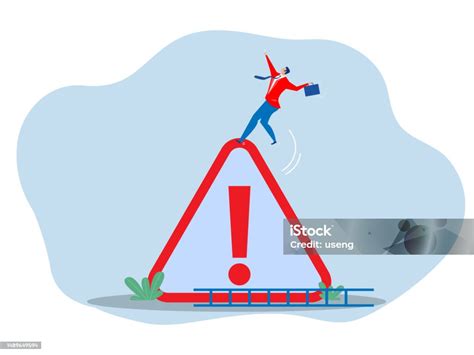 실수 주의 사업가 위험 또는 문제 경고 실패 예방 또는 위험 개념 회피 느낌표 기호에 떨어지는 신중한 사업가 미끄러짐 조심 주의 Signfail 벡터 그림 검사 보기에 대한