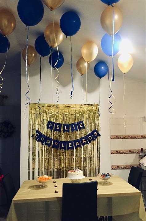 Simple And Elegant Gold And Blue Birthday Decorations Decoracion De