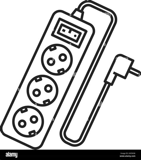 Three Sockets Extension Cord Isolated Thin Line Icon Vector Power Strip With Indicator And
