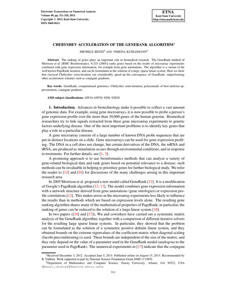 Pdf Chebyshev Acceleration Of The Generank Algorithm